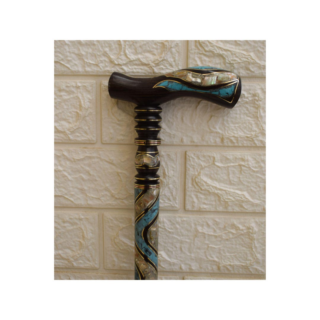 Unique Handmade Egyptian 36" Turquoise and Mother of Pearl Inlay Wooden ...