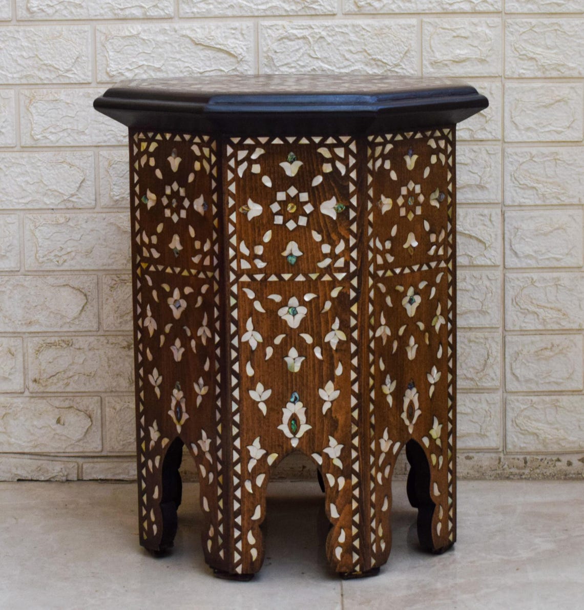 Syrian Wood Side Table: Mother of Pearl Inlay, Moroccan Decor (20" H ...
