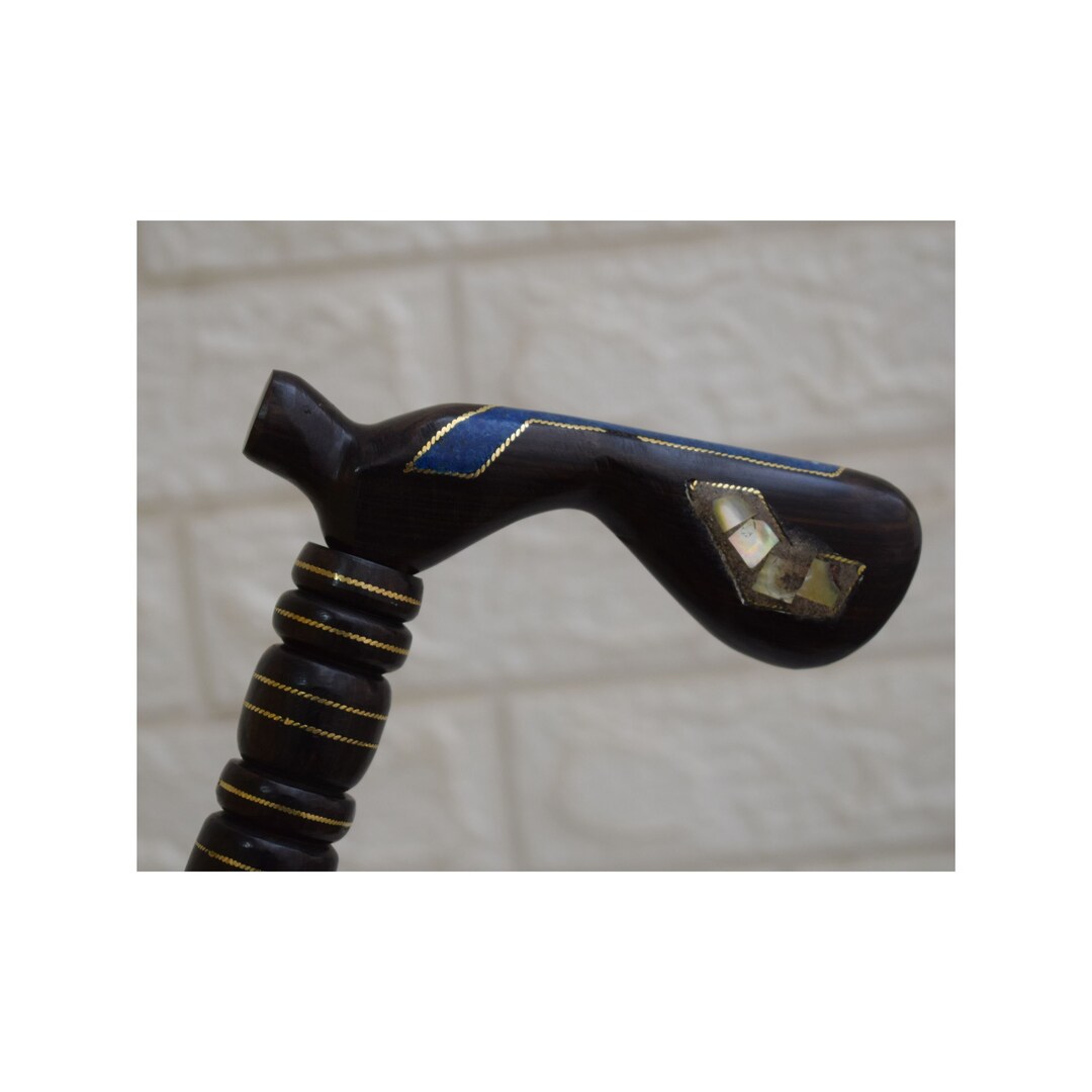 Handmade Egyptian Ebony Wood Walking Cane: Lapis & Mother of Pearl ...