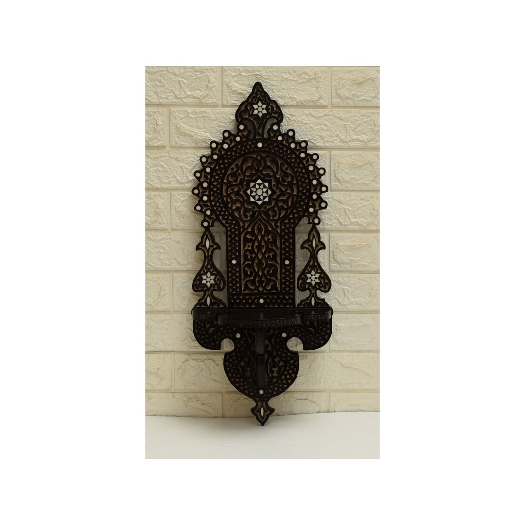 Syrian Hand Carved Mother of Pearl Inlay Wall Hanging Wood Shelf ...