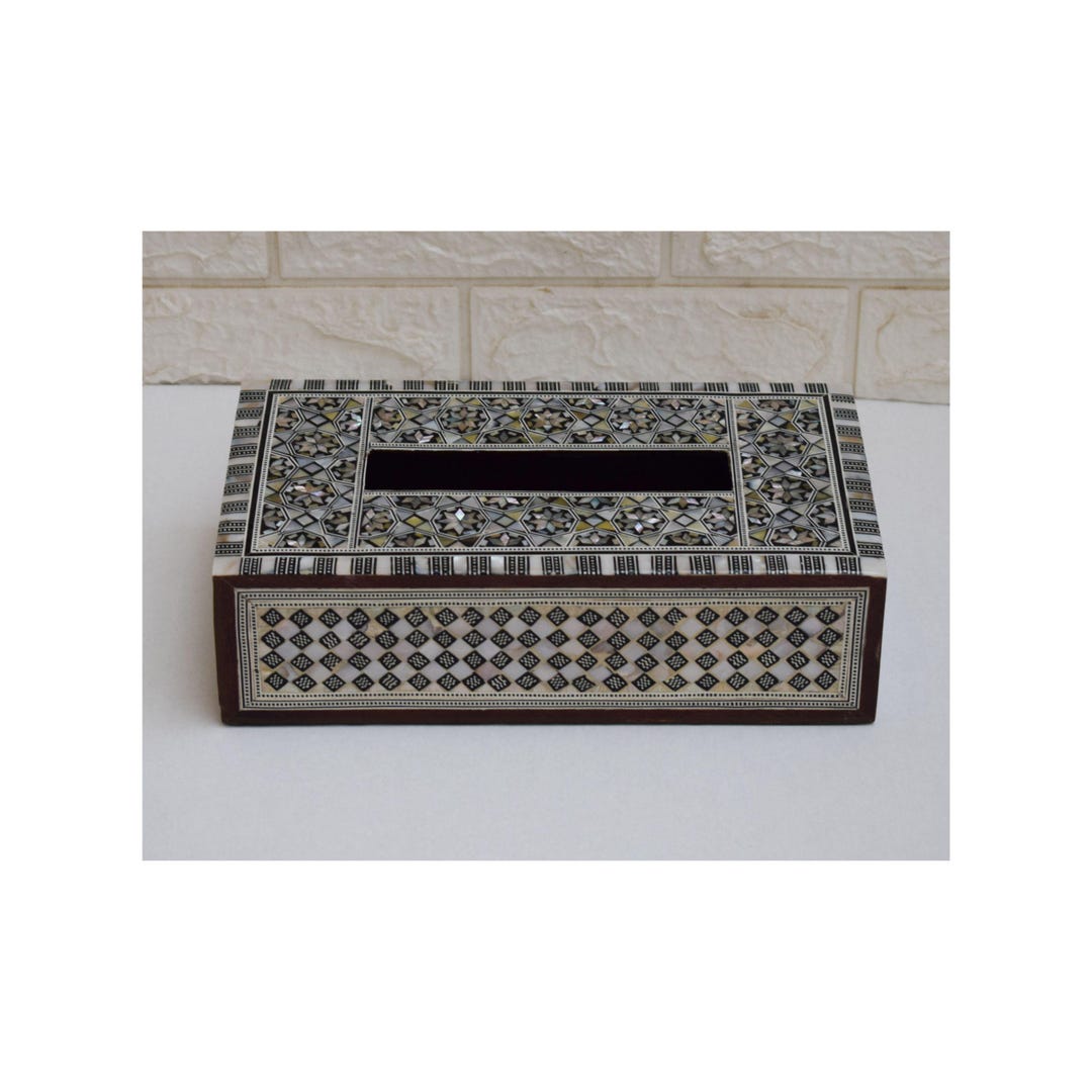 Tissue Box Cover, Handmade Egyptian Natural Mother of Pearl Inlaid ...