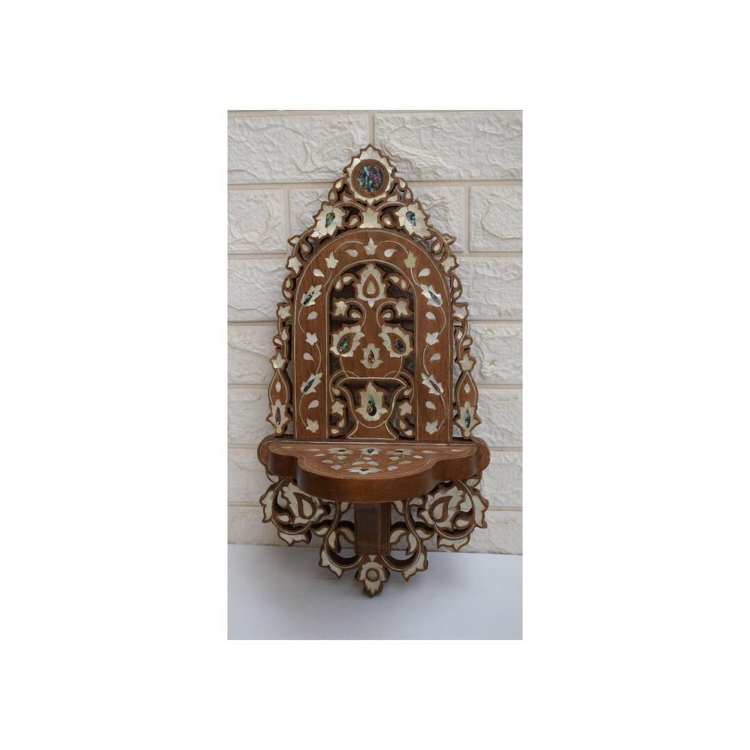 Handcrafted Syrian Wall Shelf: Mother of Pearl Inlaid Wood Decor (20x10 ...