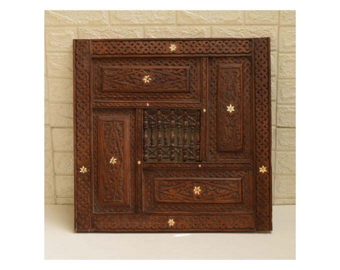 Vintage Hand Carved Syrian Wall Hanging Inlaid Wood Panel, Wooden ...