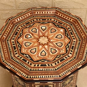 Moroccan 18.5 Height Wood Table, Mother of Pearl and Bone Inlay Wooden ...