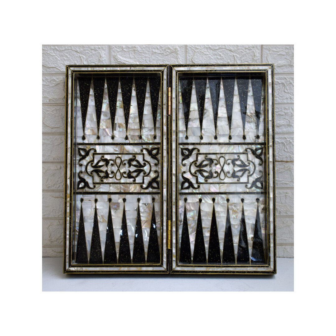 Wood Backgammon & Chess Game Board, 20" Handmade Natural Mother Pearl ...