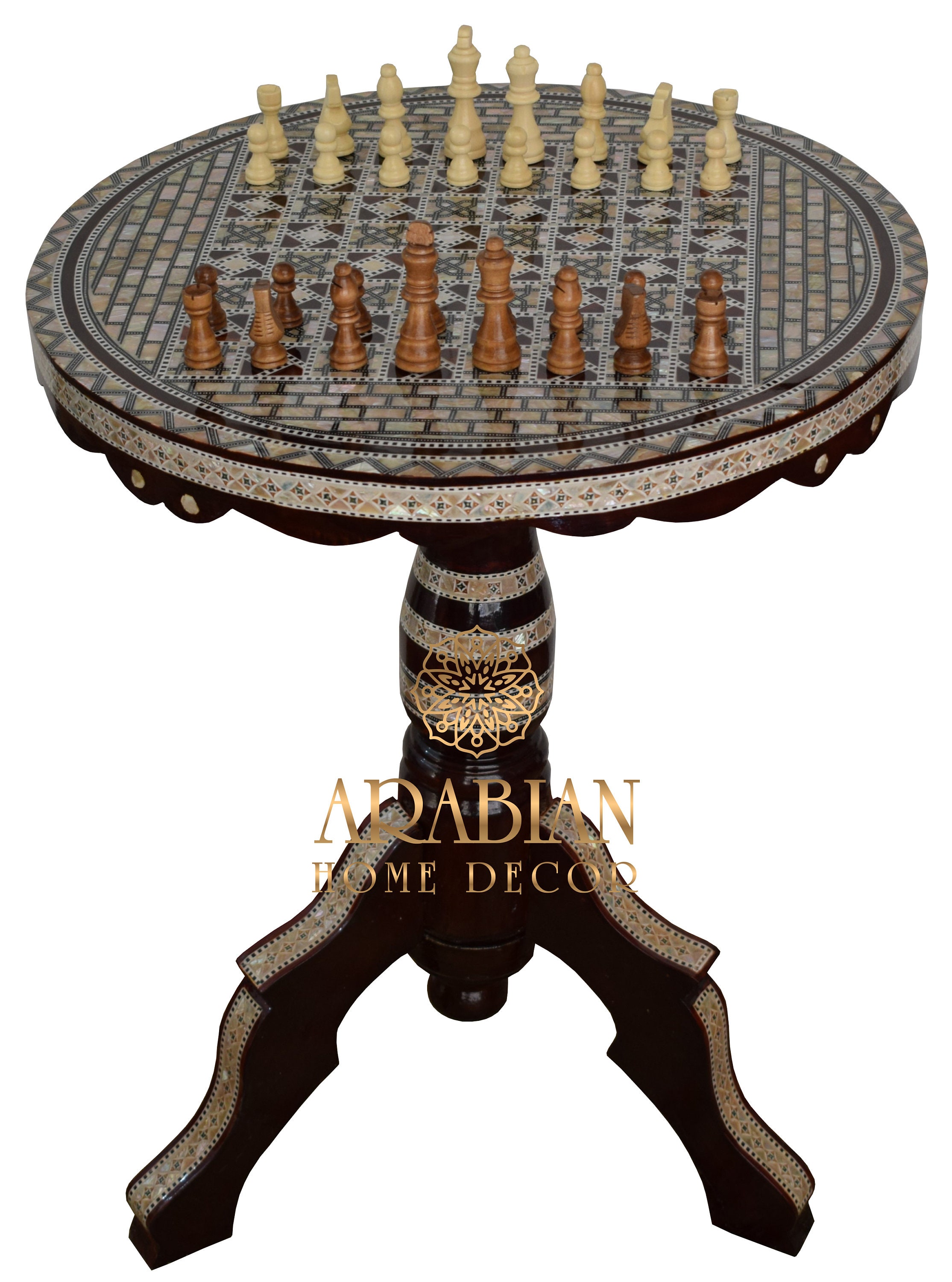 Chess Game Table Round Board Game 20 Diameter Egyptian - Etsy