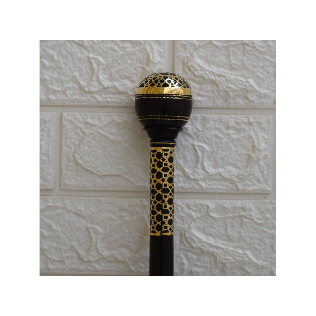 Handmade Egyptian Ebony Wood Walking Cane With Brass Inlay (37") - Etsy