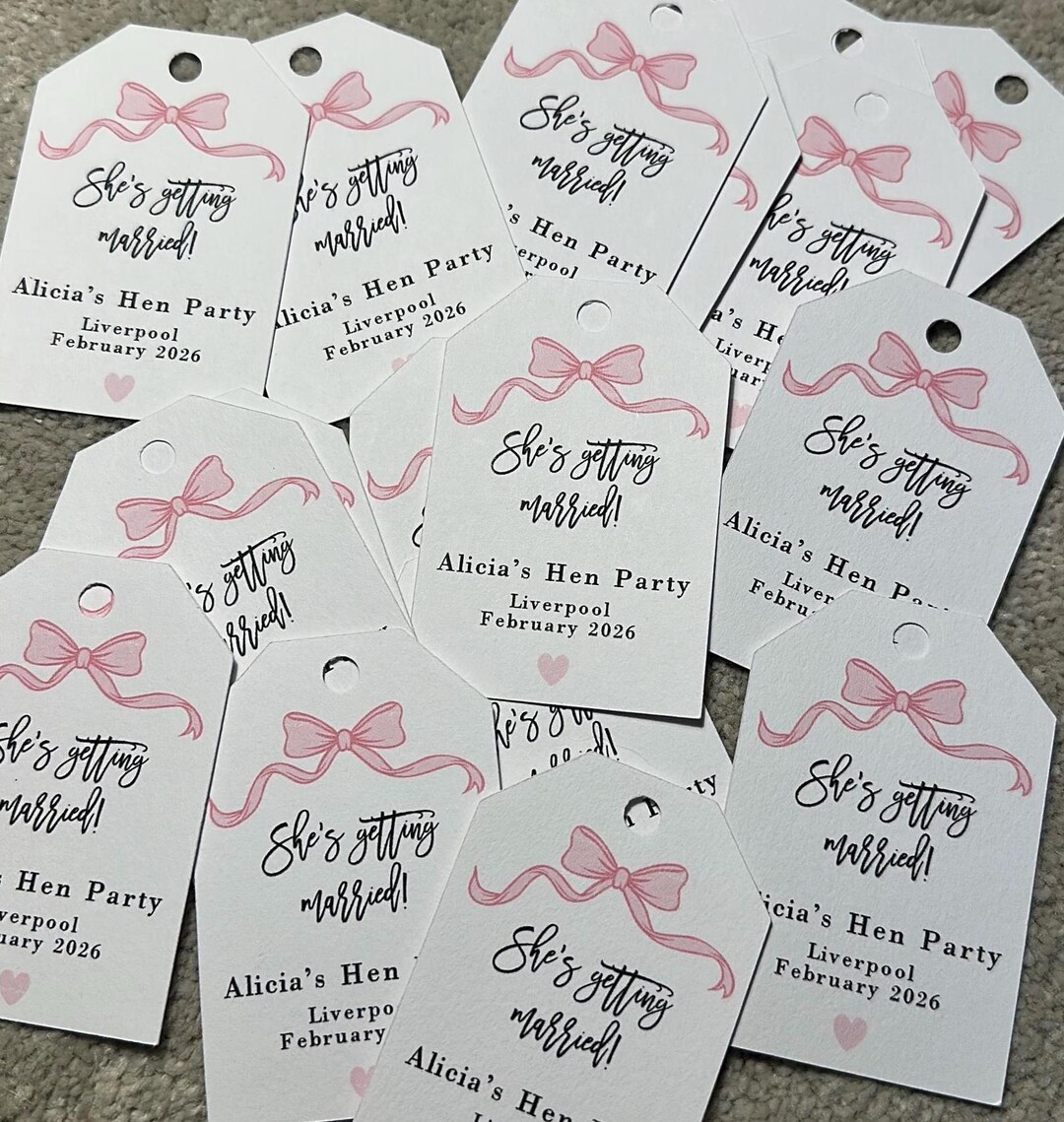 Hen Party She's Getting Married Pink Ribbon Bow Bottle Label Tags Party ...