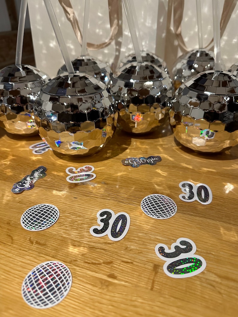 Large DISCO Ball & Age Personalised Holographic Metallic Birthday Party ...