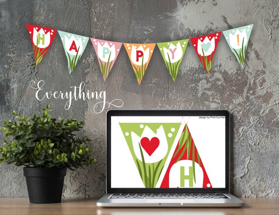 Spring Tulips Banner Template - Editable Flags Banner - Custom Colors ...