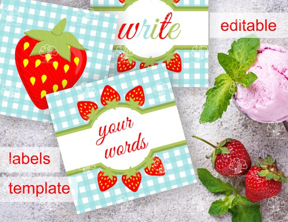 Red Strawberry Labels - Square 2.5 inches - printable & editable tags ...