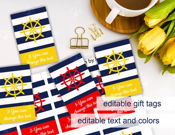 Editable Nautical Gift Tags Template - Custom text - Custom colors ...