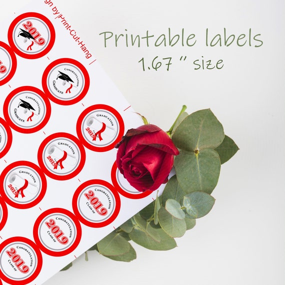 Printable Graduation Favor Labels - Red 1.67 inches round by Print Cut ...