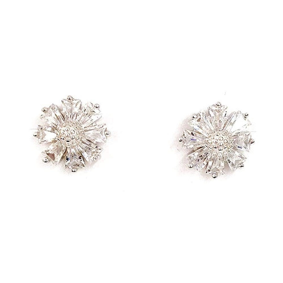 925 Solid Sterling Silver Round Flower Cubic Zirconia Small - Etsy