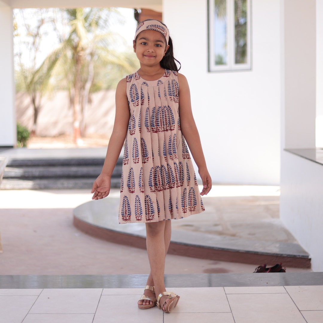 Girls Kids Knee Length Frock Made Form Pure Hand Block Print Cotton ...