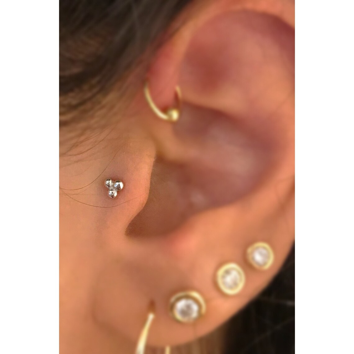 14k Solid Gold Labret 3 Dots Reverse Screw Tragus Ear - Etsy