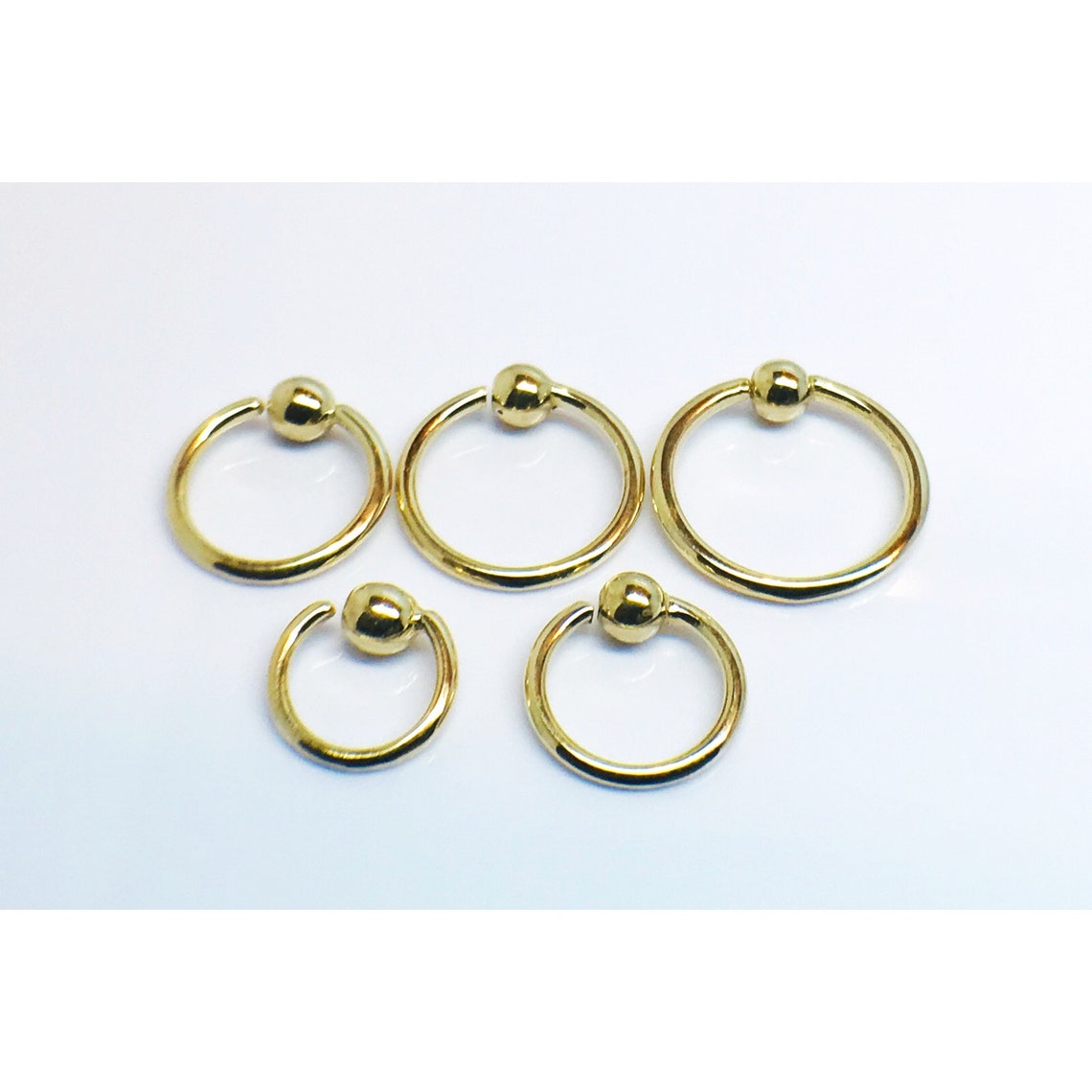 14k Solid Gold Captive Bead Ring - Tragus, Ear Piercings, Septum, Helix ...