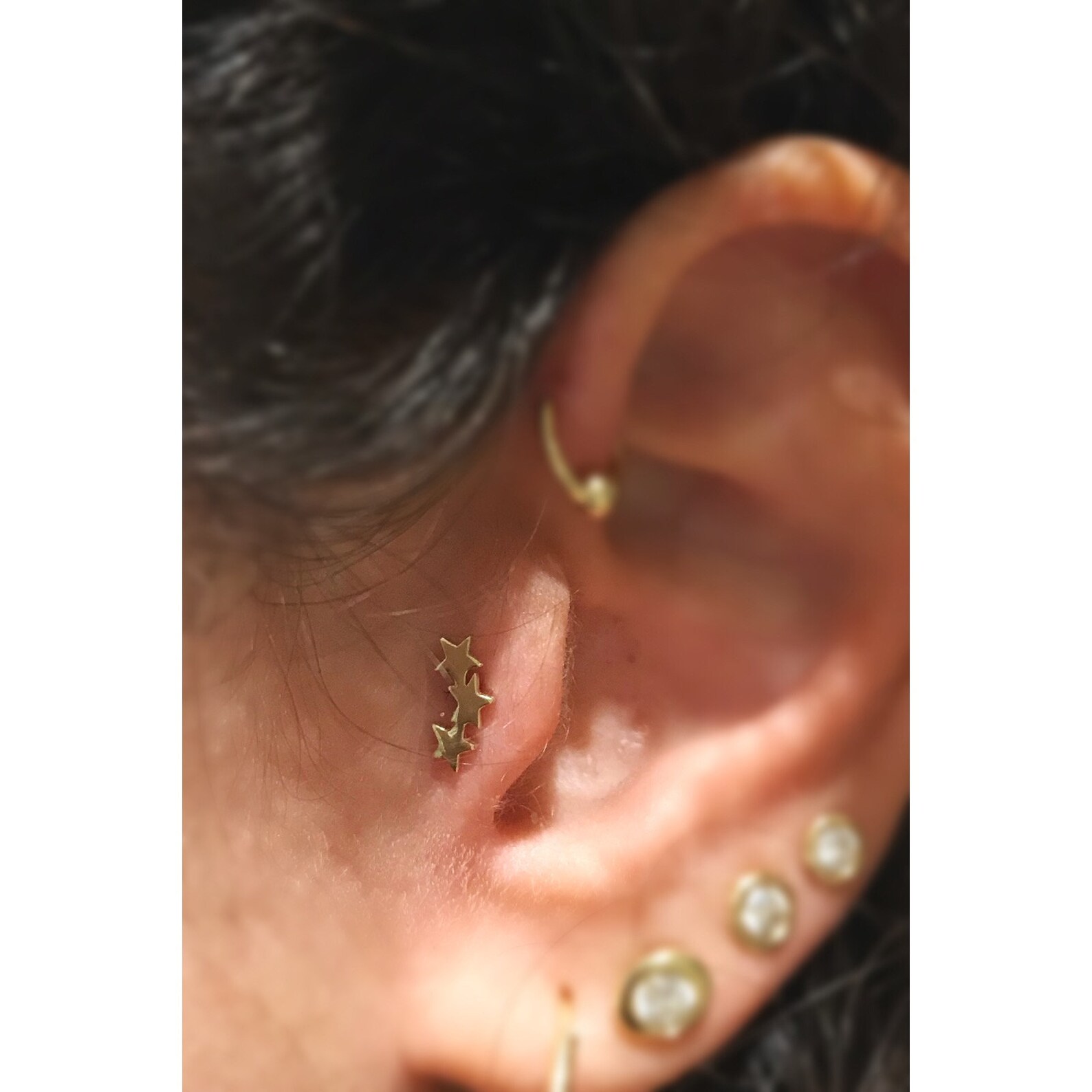 14k Gold Labret-3 STAR Reverse Screw Tragus Ear Piercings | Etsy