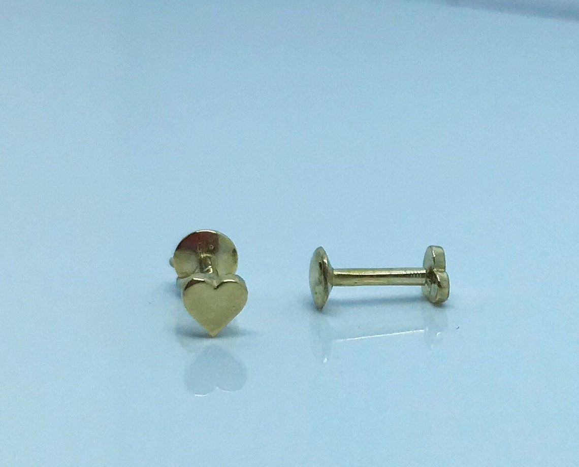 14k Solid YELLOW Gold Labret HEART Reverse Screw Tragus Ear - Etsy