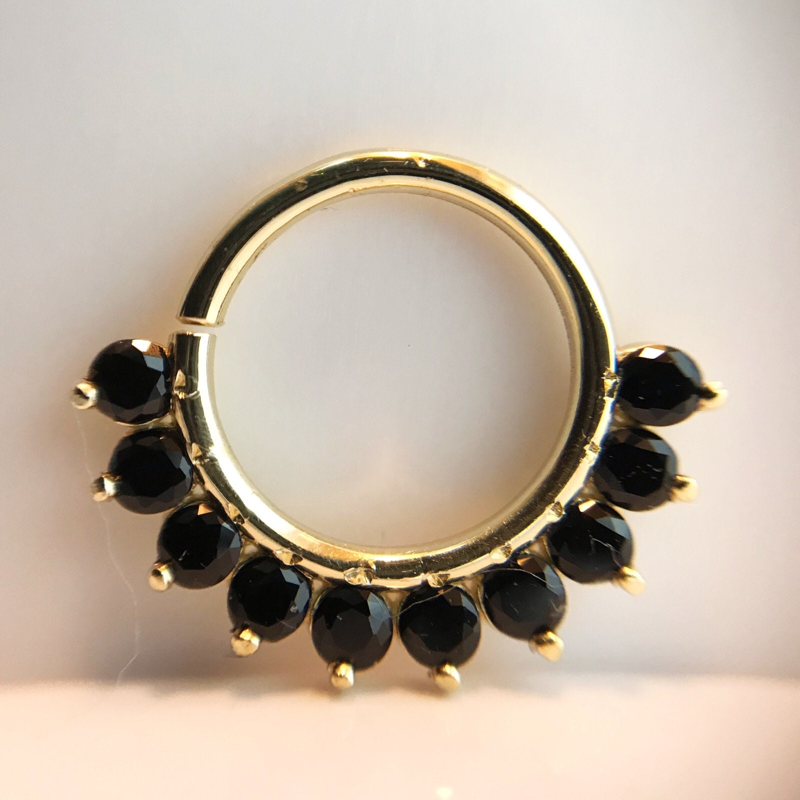 14k Solid Gold Captive Bead Ring 10 STONES Tragus Ear | Etsy