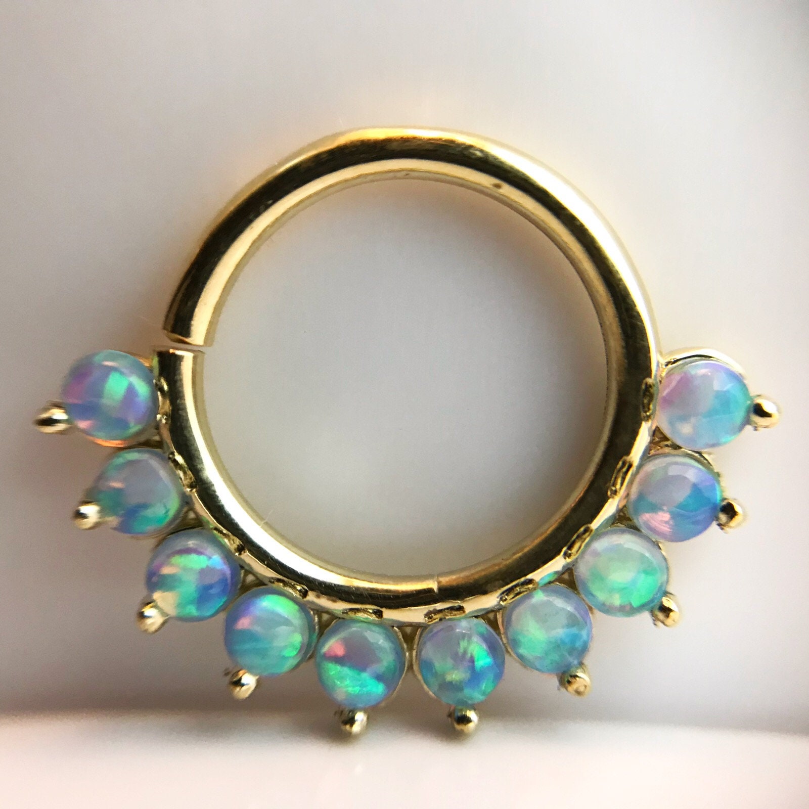 14k Solid Gold Captive Bead Ring 10 STONES Tragus Ear | Etsy