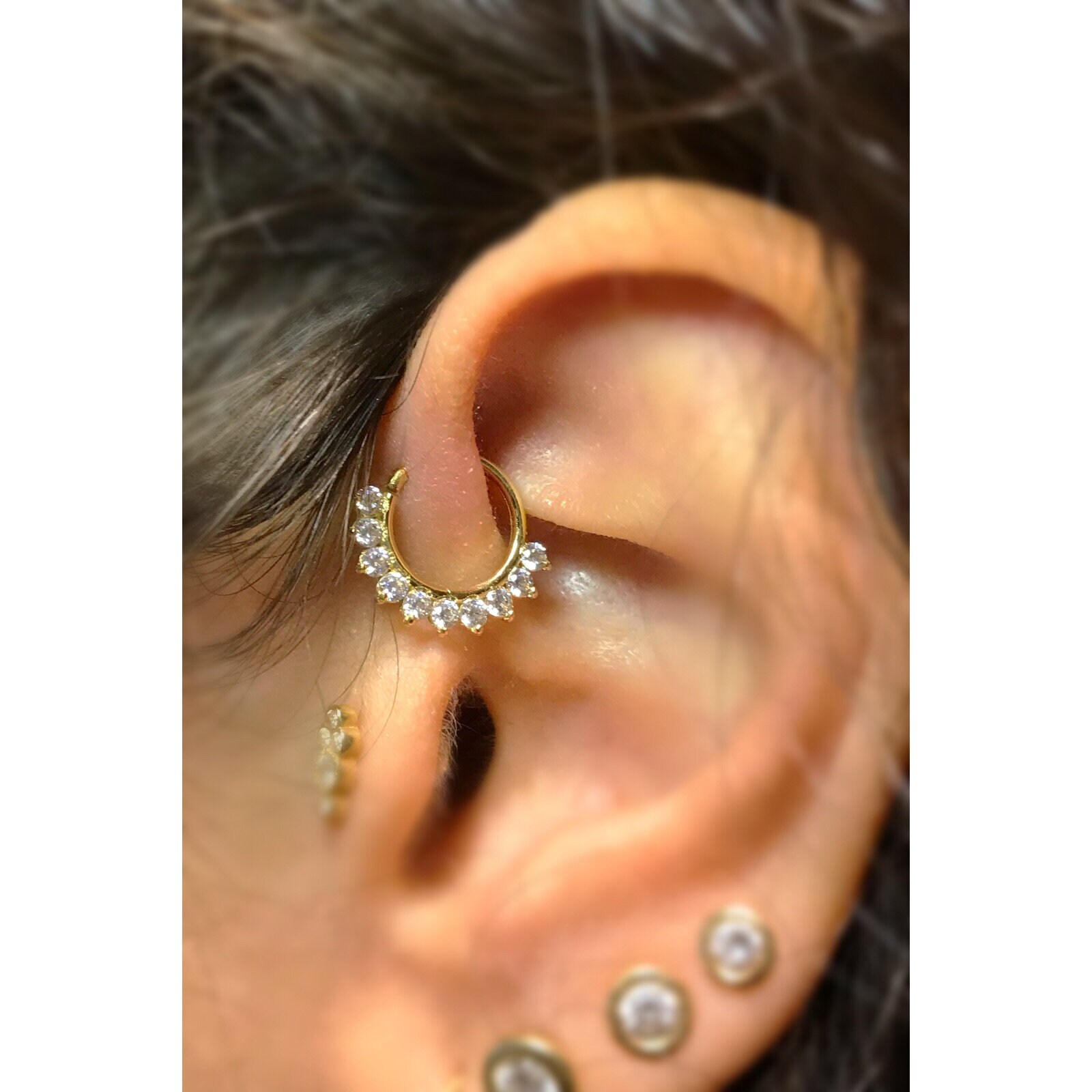 14k Solid Gold Captive Bead Ring - 10 STONES Tragus, Ear Piercings ...
