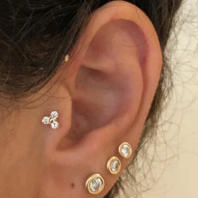 14k Solid Gold Labret Reverse Screw Tragus Ear Piercings | Etsy
