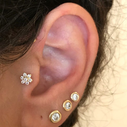 14k White Gold Lotus Tragus Ear Piercings Septum Helix BCR - Etsy