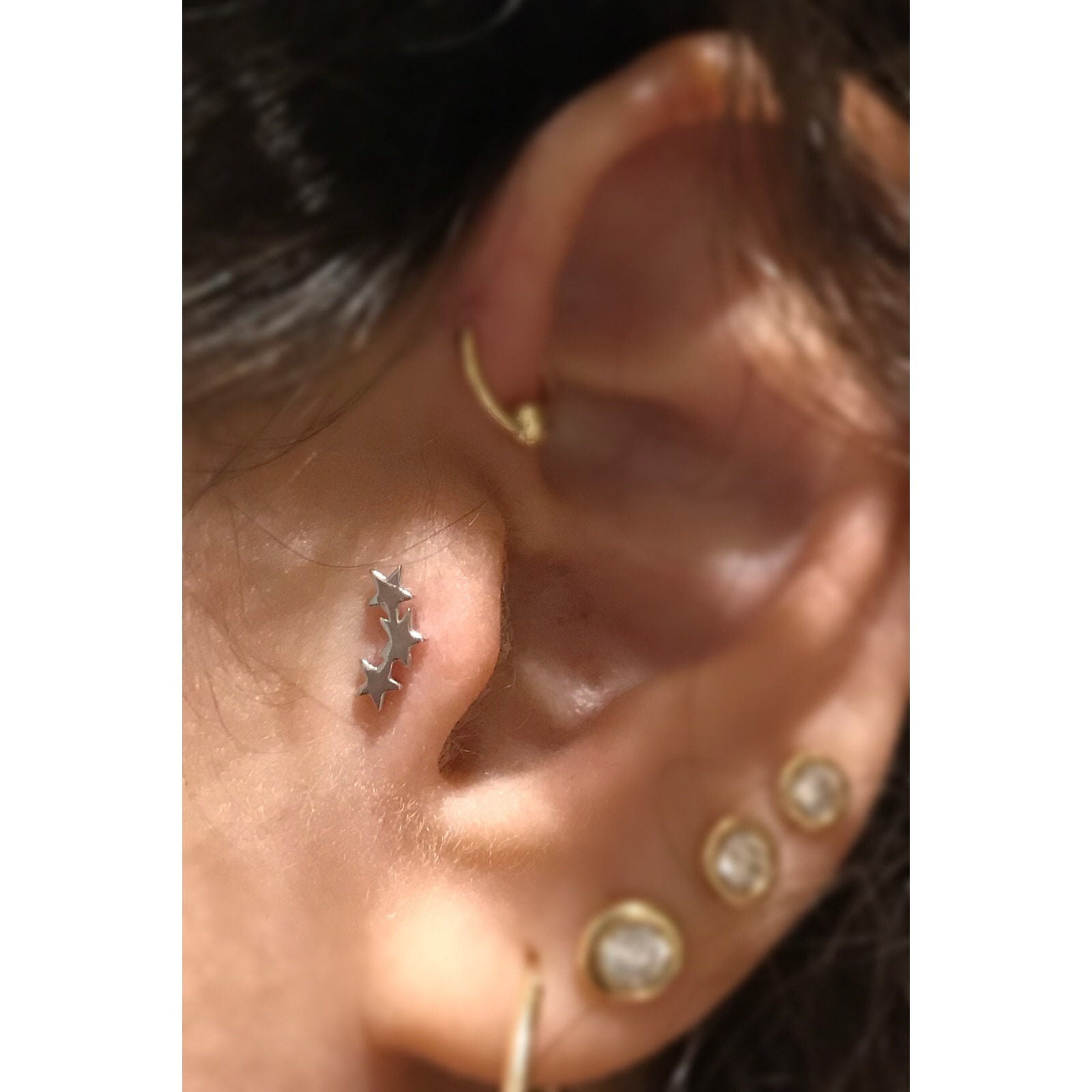 14k Gold Labret-3 STAR Reverse Screw Tragus Ear Piercings | Etsy