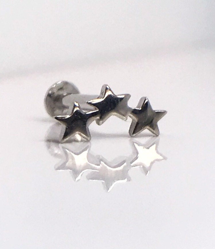 14k Gold Labret-3 STAR Reverse Screw Tragus Ear Piercings | Etsy