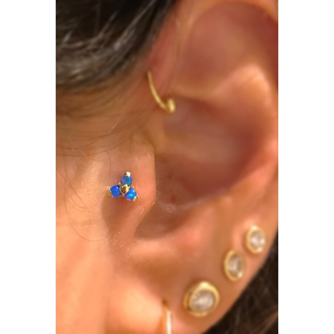 14k Gold Labret 3 OPAL- Reverse Screw Tragus, Ear Piercings, Septum ...