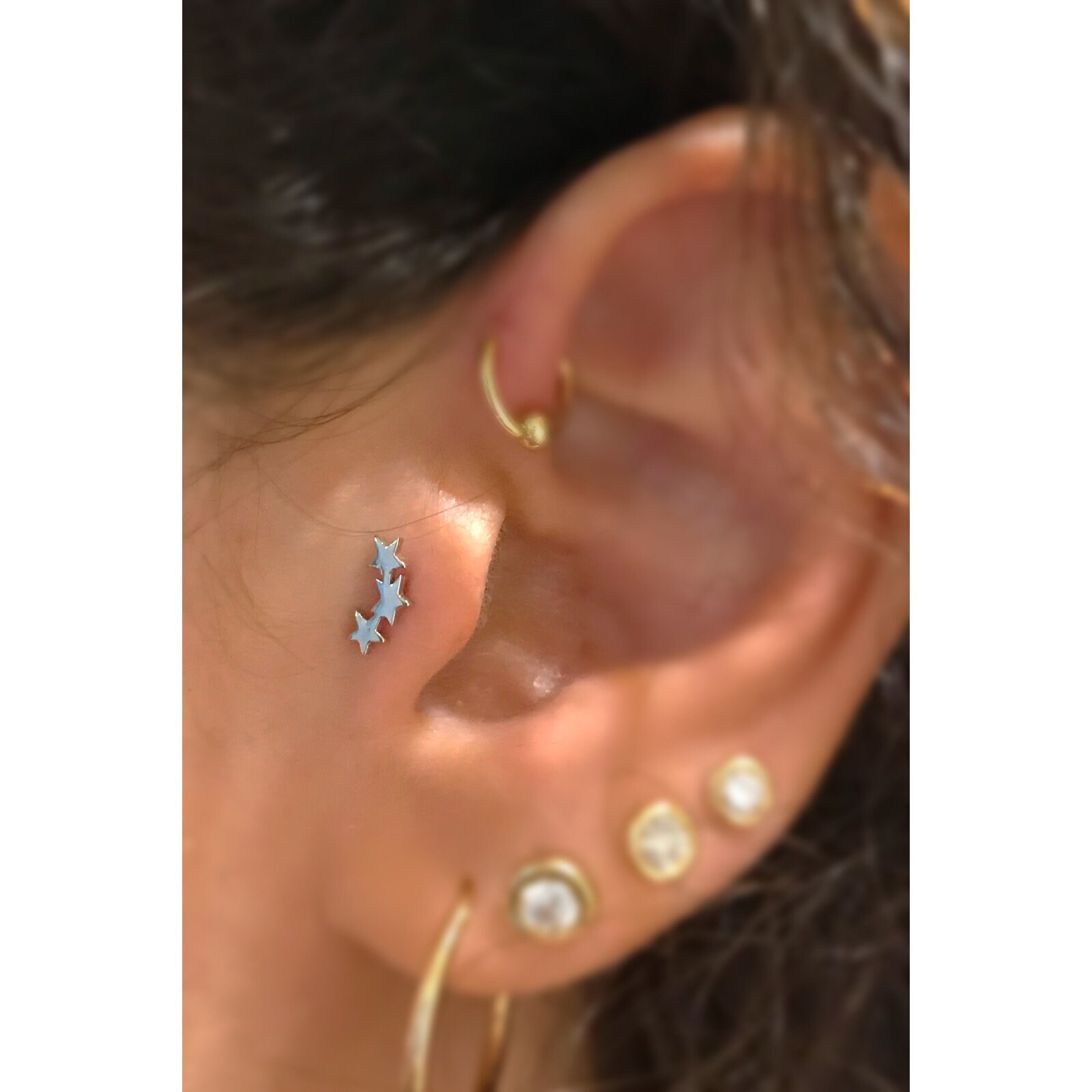 14k Gold Labret-3 STAR Reverse Screw Tragus Ear Piercings | Etsy