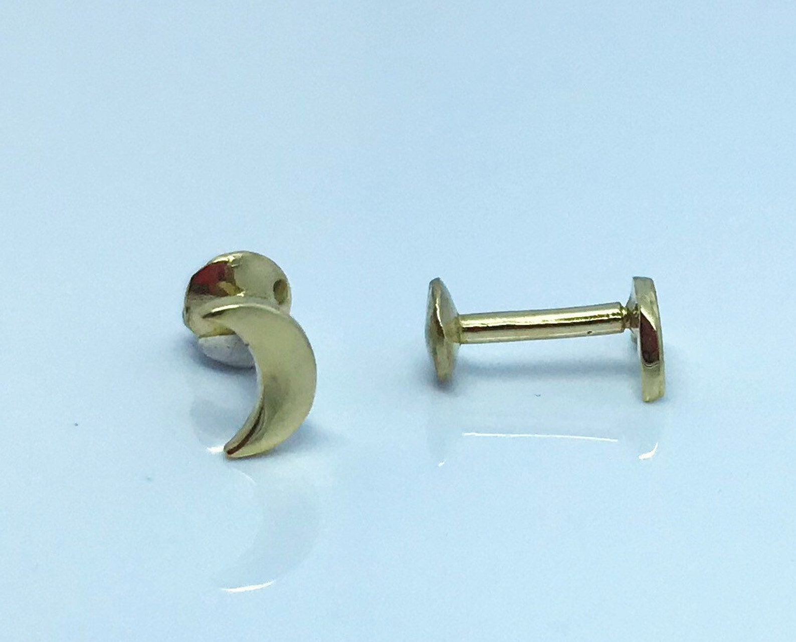 14k Solid WHITE Gold MOON Reverse Screw Labret Tragus Ear - Etsy