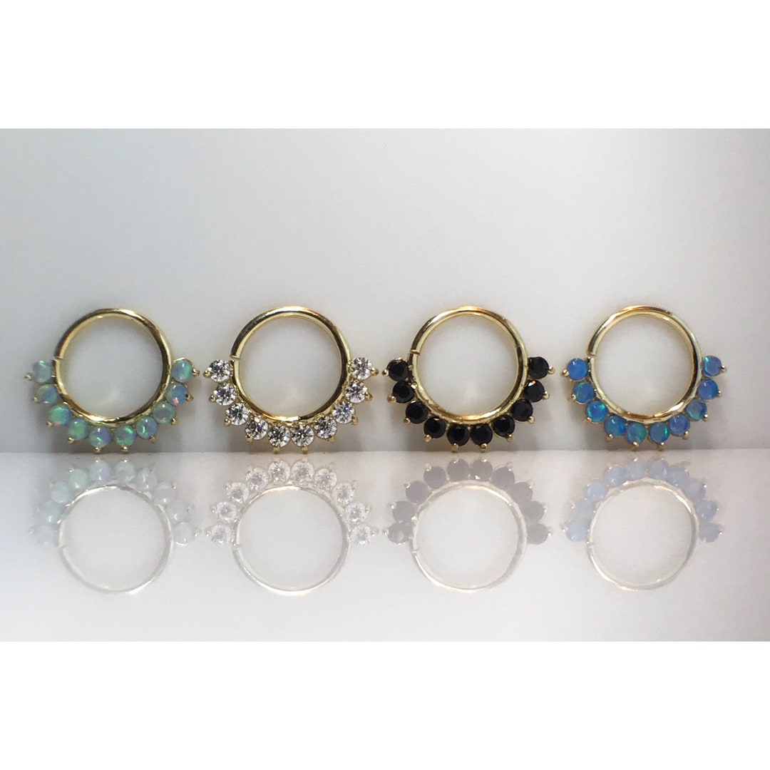 14k Solid Gold Captive Bead Ring - 10 STONES Tragus, Ear Piercings ...