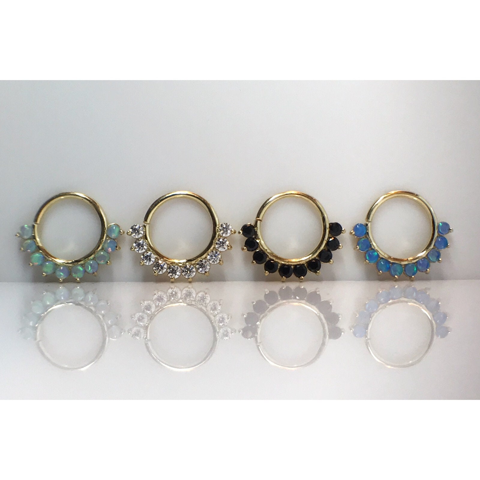 14k Solid Gold Captive Bead Ring 10 STONES Tragus Ear | Etsy