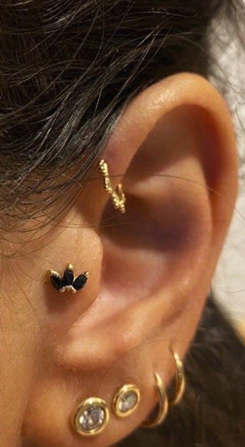 14k Solid Yellow Gold Labret SMALL 3 Marquise Reverse Screw - Etsy