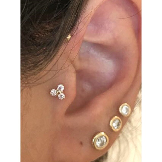 14k Solid Gold Labret Reverse Screw Tragus Ear Piercings | Etsy