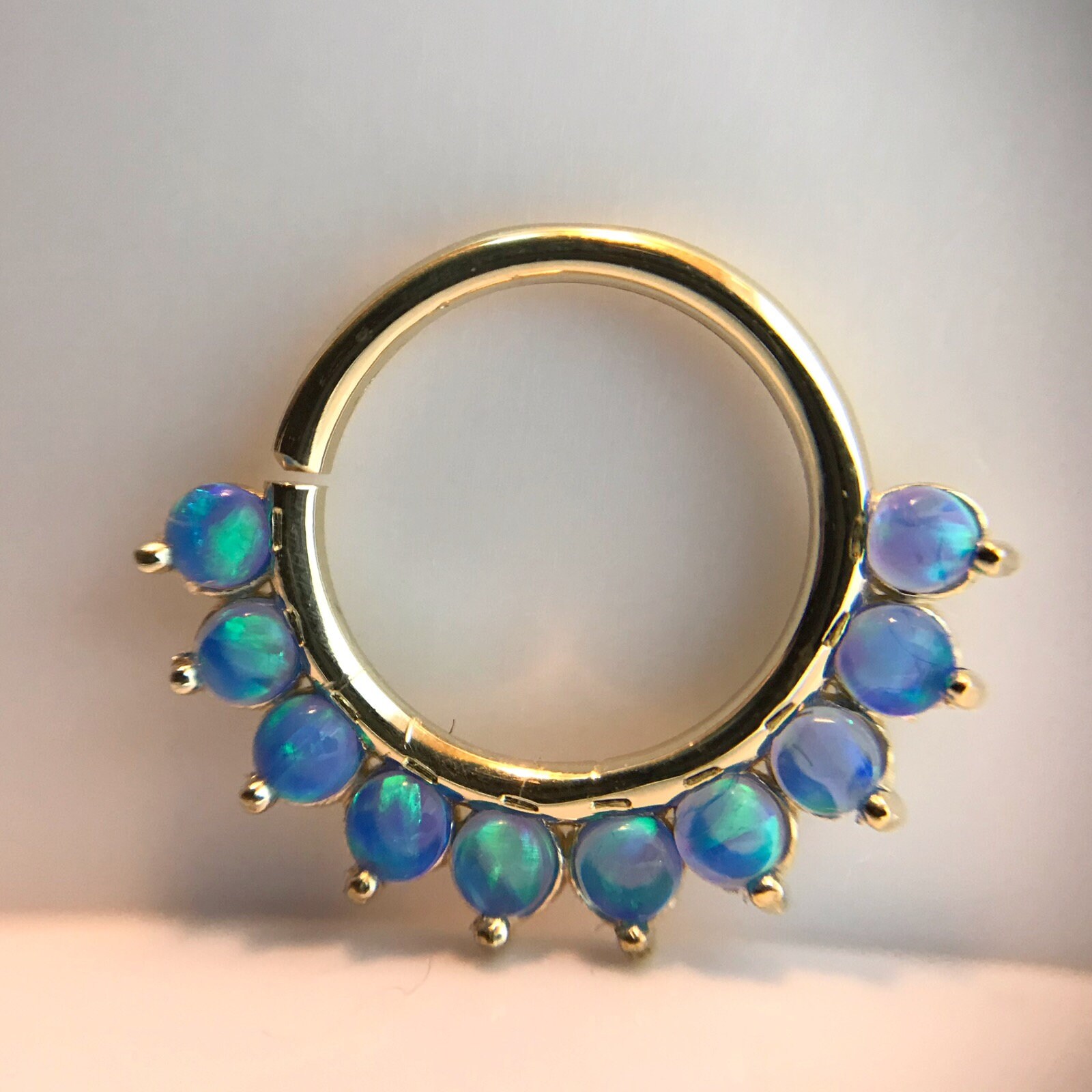 14k Solid Gold Captive Bead Ring 10 STONES Tragus Ear | Etsy