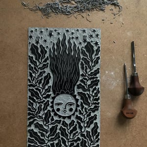 Shooting Star | Original Linocut Print on Paper | Lino Print | Hand ...