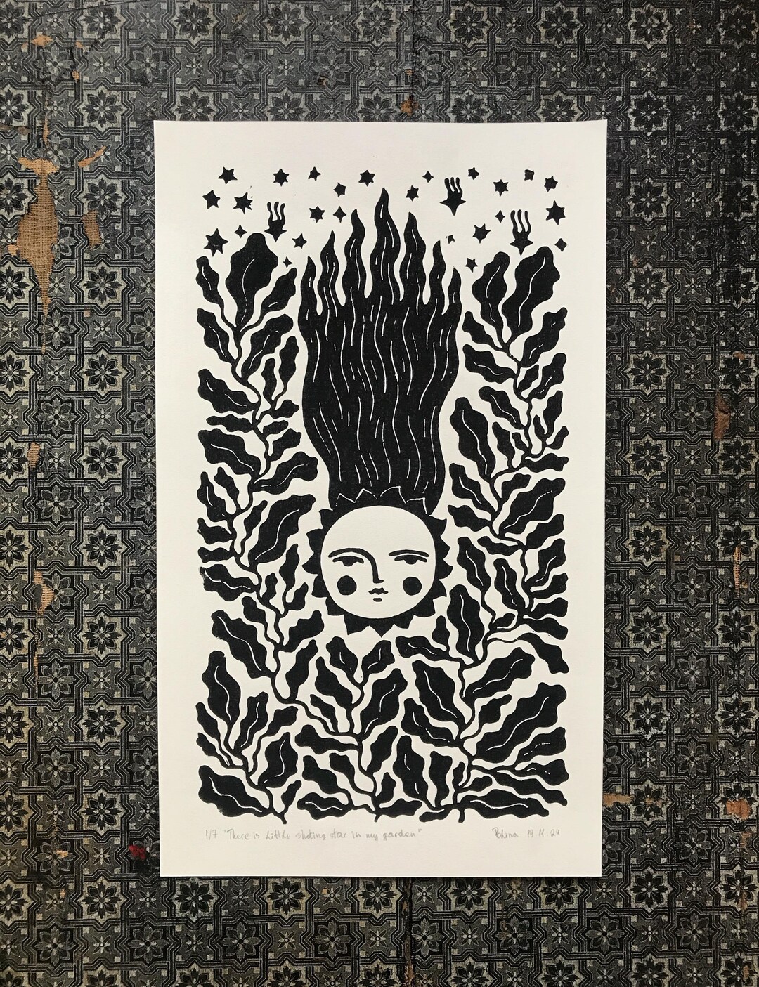 Shooting Star | Original Linocut Print on Paper | Lino Print | Hand ...