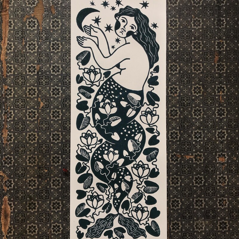 Mermaid Linocut - Etsy