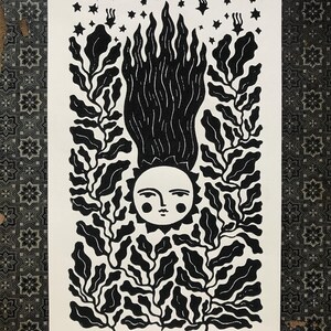 Shooting Star | Original Linocut Print on Paper | Lino Print | Hand ...