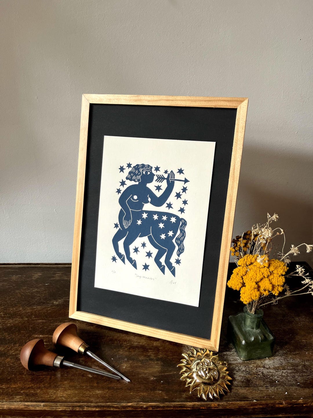 Hand Carved Original Linocut Print “zodiac Sign. Sagittarius” - Etsy