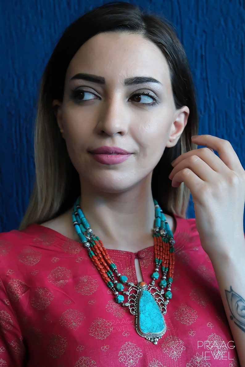 Multi Coloured 925 Silver Necklace With Stone Beads Coral Beads ...