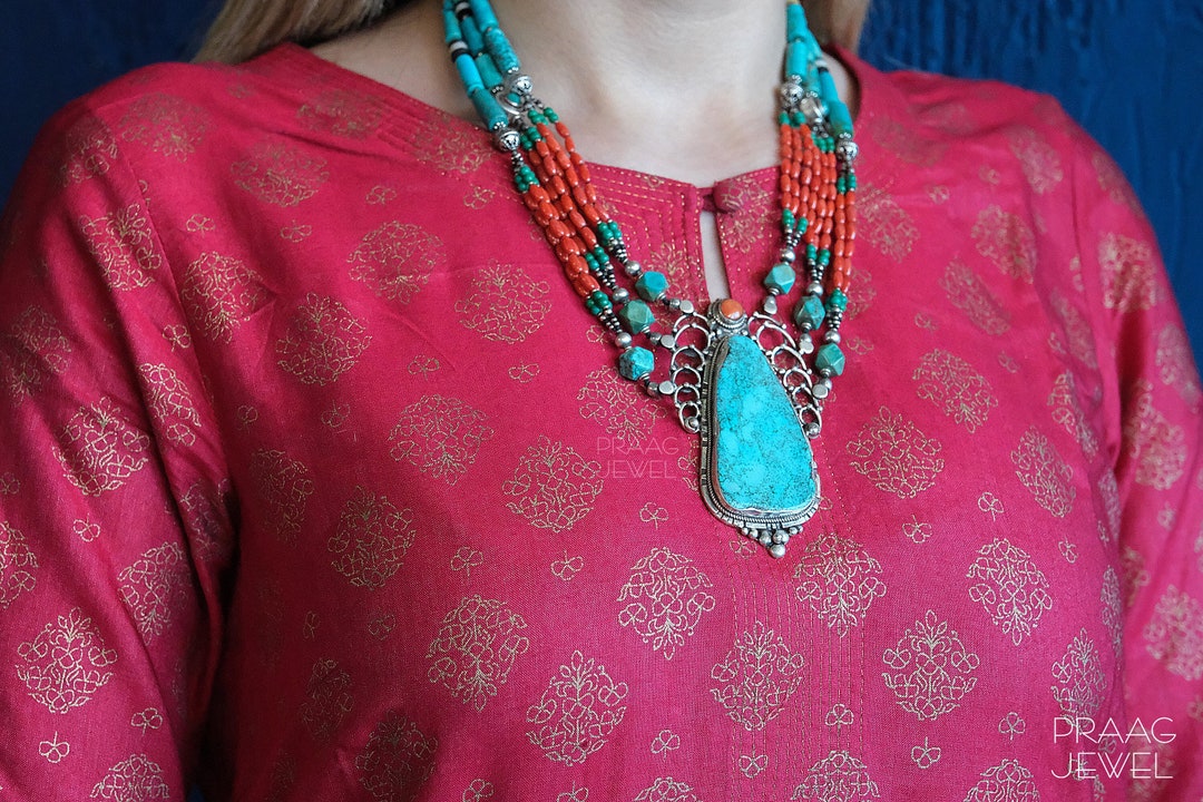 Multi Coloured 925 Silver Necklace With Stone Beads Coral Beads ...