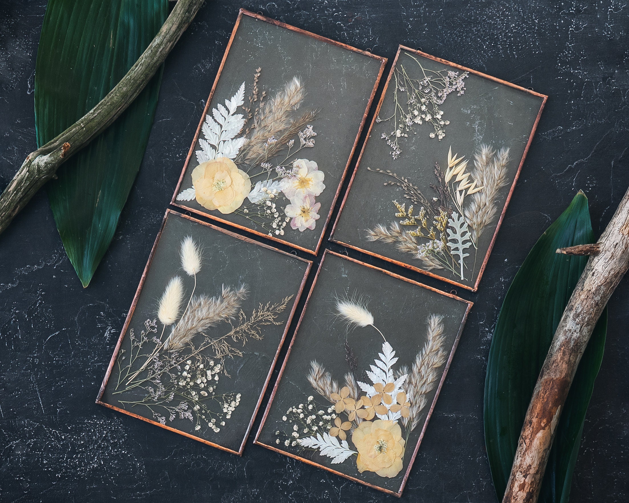 Herbarium Set of 4 Pressed Flower Frame Botanical Art Collage | Etsy UK