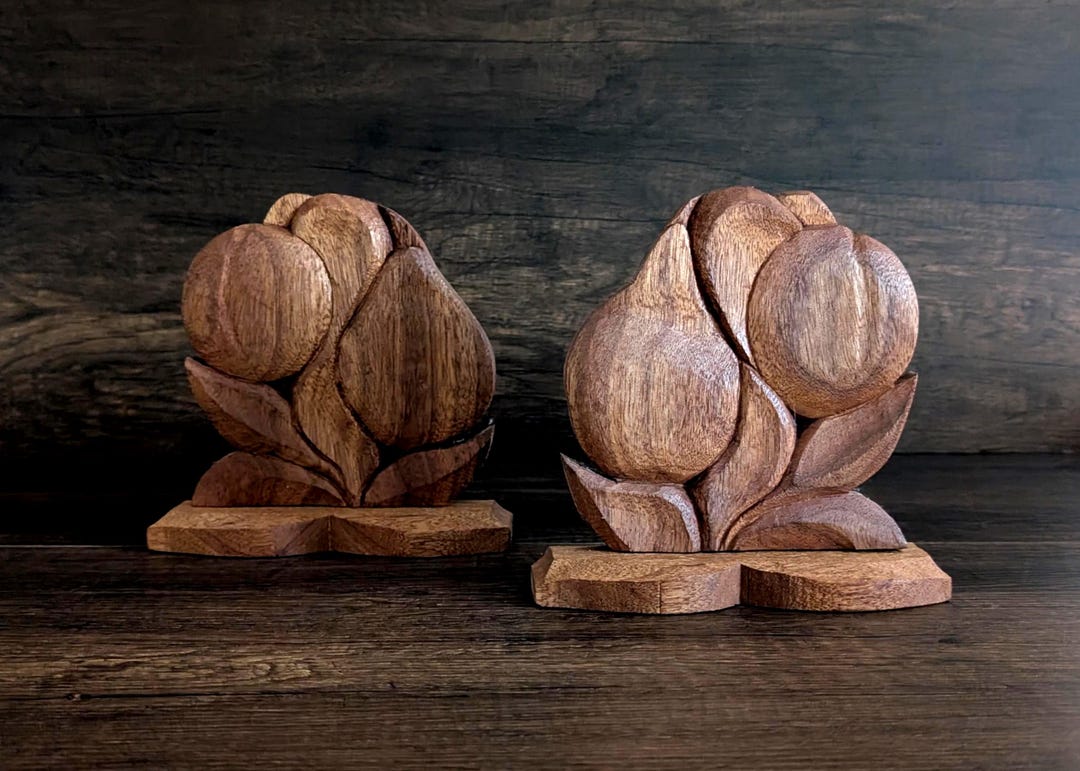 Vintage Wooden Floral Bookends | Hand-carved Wood Bookends | Mid ...