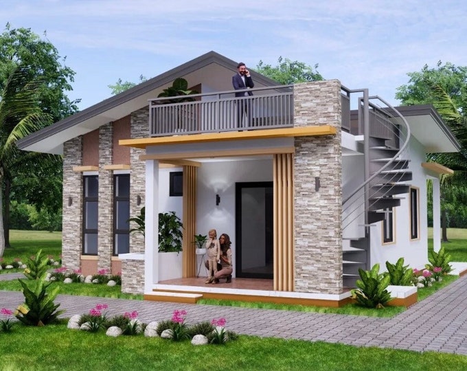 23x20 Feet Tiny House Plans 7x6 Meter One Bedroom Gable Roof Full Plan ...
