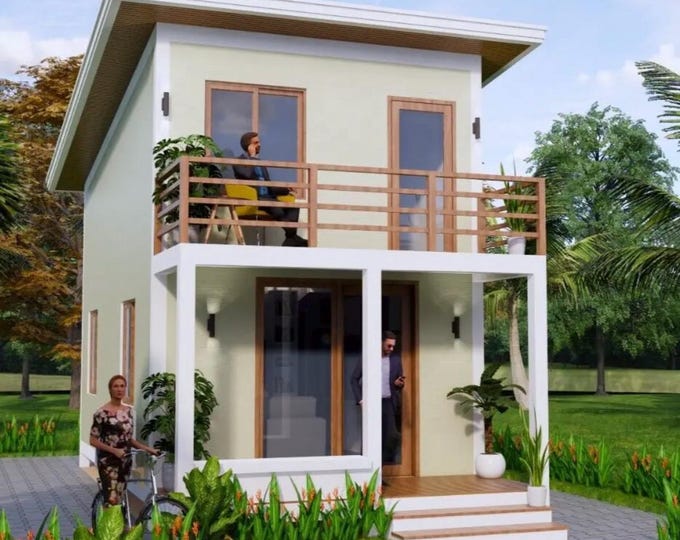 23x20 Feet Tiny House Plans 7x6 Meter One Bedroom Gable Roof Full Plan ...