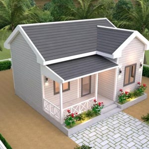 23x20 Feet Tiny House Plans 7x6 Meter One Bedroom Gable Roof Full Plan ...
